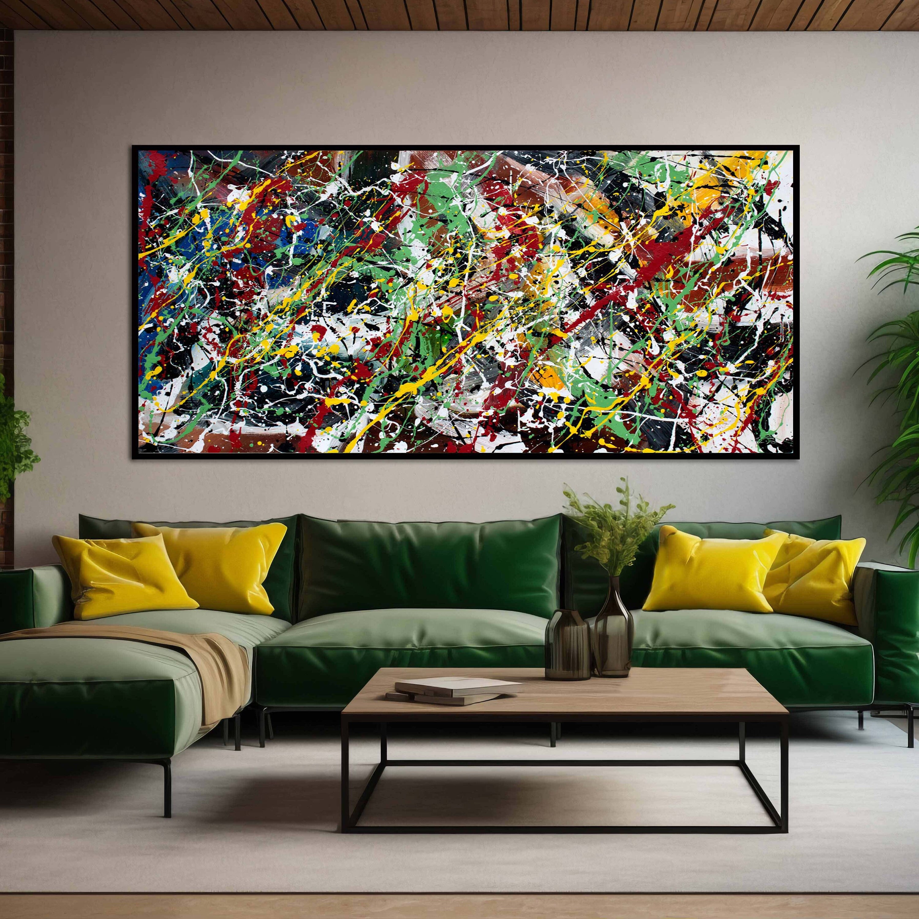 Large Jackson Pollock Style Drip Painting, Vibrant Multicolor Acrylic ...