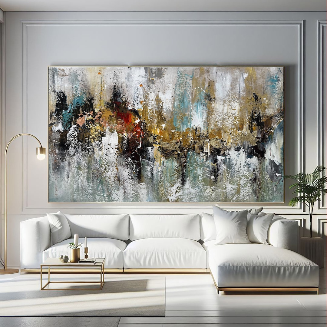 Golden Luxury Contemporary Abstract Acrylic Painting on Canvas, Wall ...