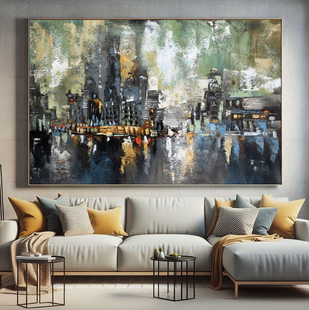 Acrylic Modern Cityscape Abstract Art on Canvas, Hand Textured ...