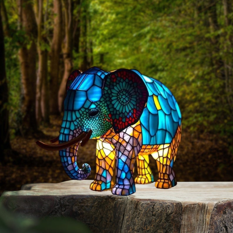 Handmade Stained Glass Animal Lamp, Frosted Glass Desk Lamp, Wolf Night ...