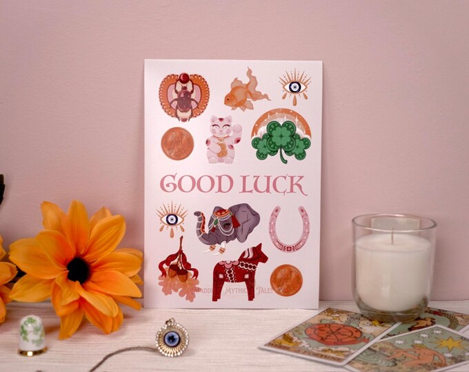Lucky Charms: Poster / Good Luck / Four-leaf Clover / Ladybug / Key ...