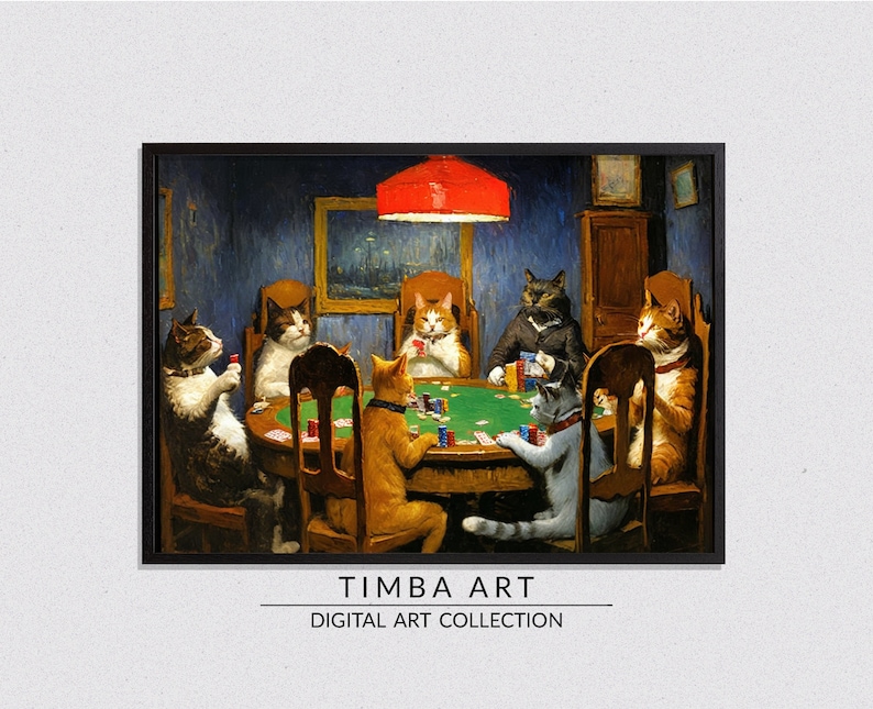 Cats Playing Poker, Printable Wall Art, Vintage Oil Painting, Wall ...