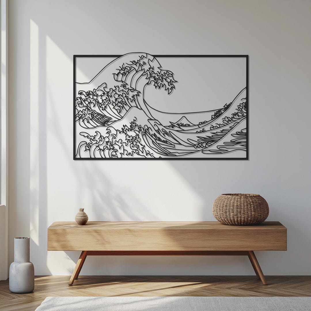 Modern Great Wave Metal Wall Art, Black Ocean Wave Sculpture, Japanese ...