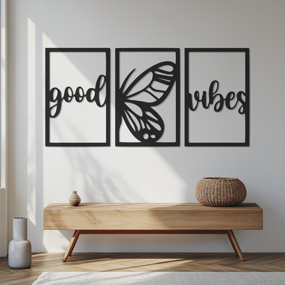 Good Vibes Metal Wall Art Set of 3, Butterfly Wall Decor, Inspirational ...