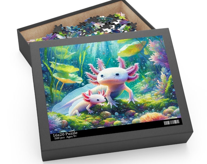 Mother and Baby Axolotl Mosaic Jigsaw Puzzle, 100, 250, 500 Piece ...