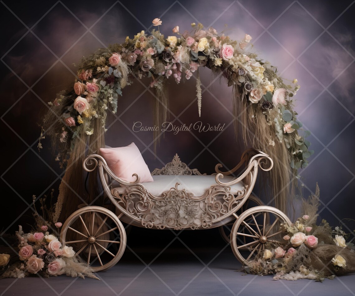 Newborn Digital Background Backdrop New Born Bed Flowers With Chair ...