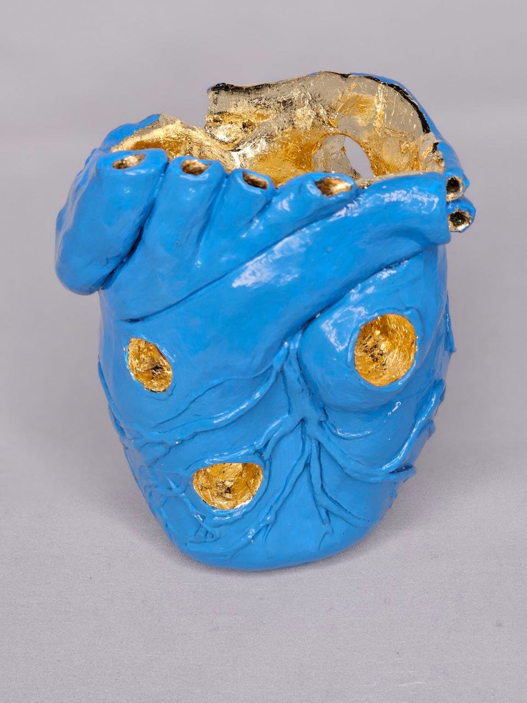 Handcrafted Gypsum Candle Holder - Blue Heart With Gold Accents - Etsy