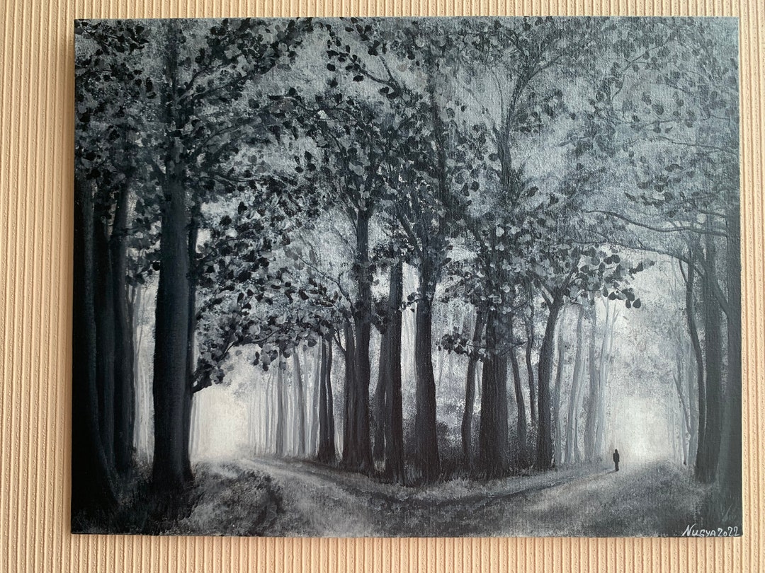 Mystical Forest Path: Hand-painted Acrylic Landscape on Canvas, 35x45 ...