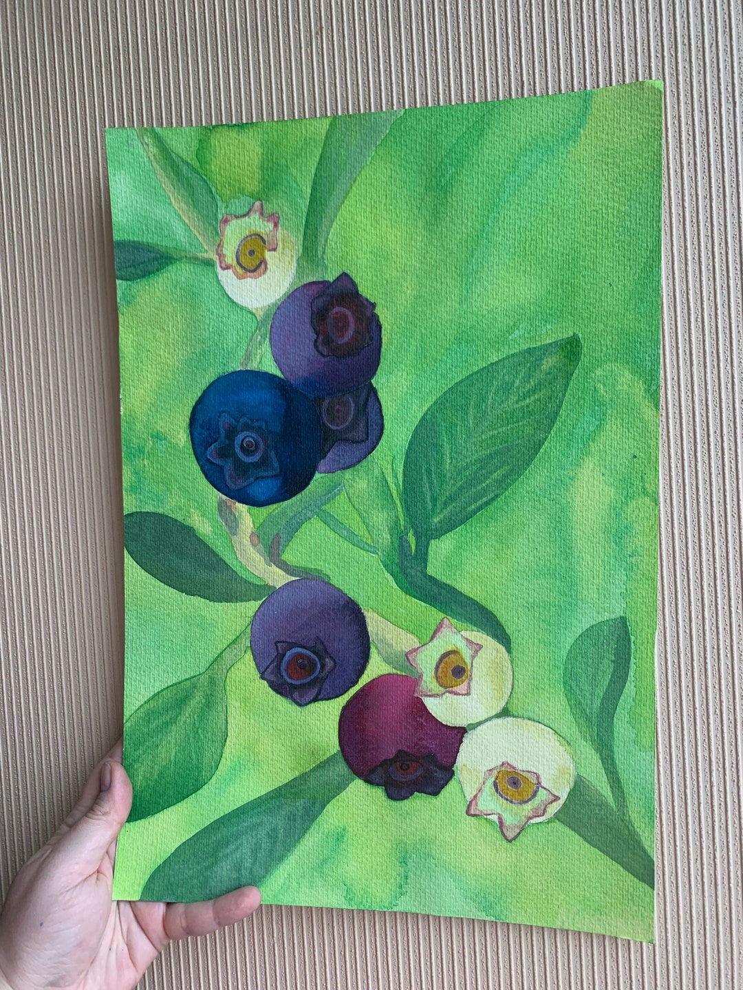 Hand Painted Watercolor Blueberry Interior Art - Etsy
