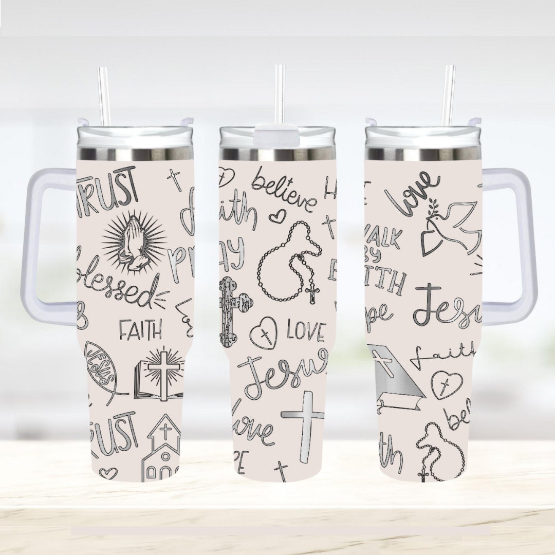 40oz Faith Jesus Faith Blessed Engraved Dupe Tumbler Stainless Steel ...
