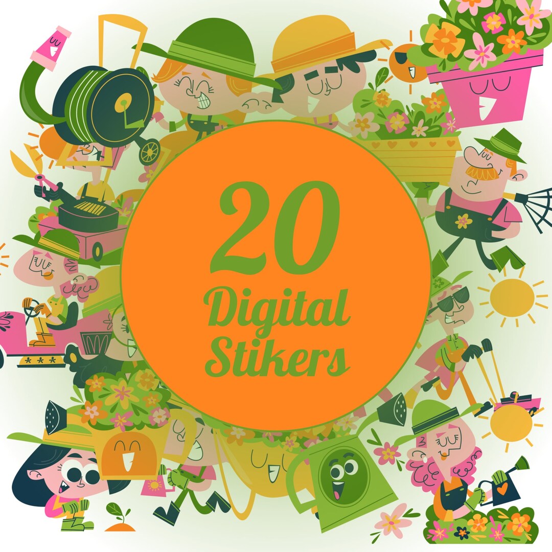 Green Thumbs Up: Joyful Gardener Digital Sticker Collection Gardening ...