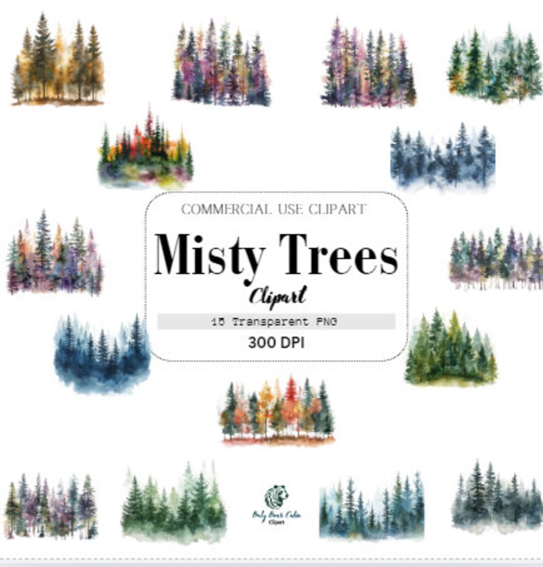 Watercolor Misty Trees, Watercolor, Compositions, Commercial Use ...