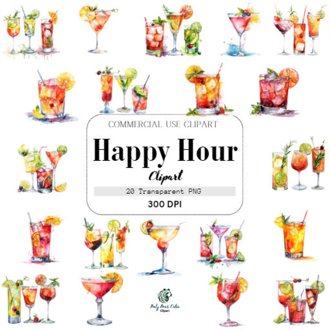 Watercolor Happy Hour, Watercolor, Compositions, Commercial Use ...
