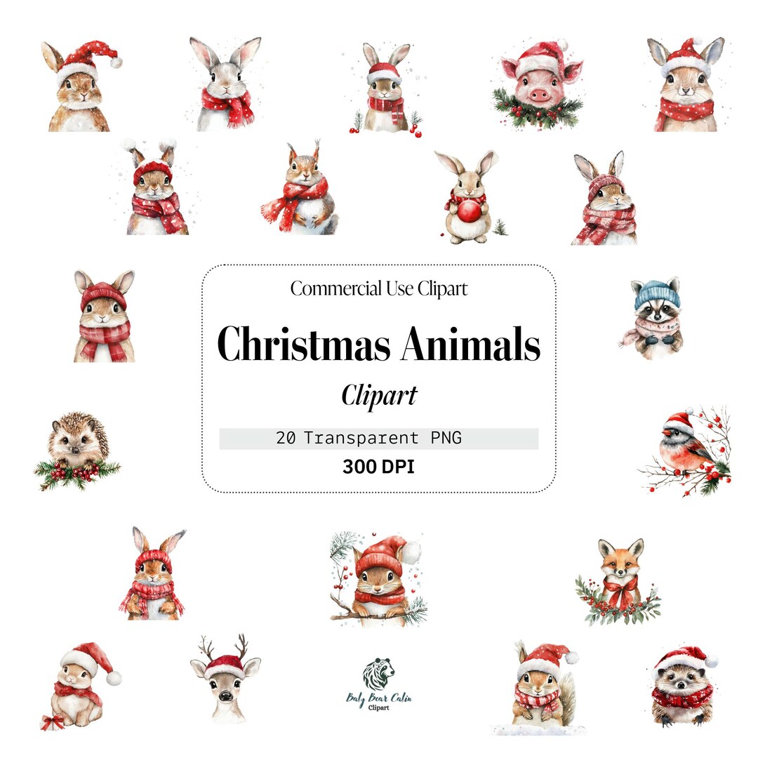 Christmas Animals, Watercolor, Compositions, Commercial Use, Template ...