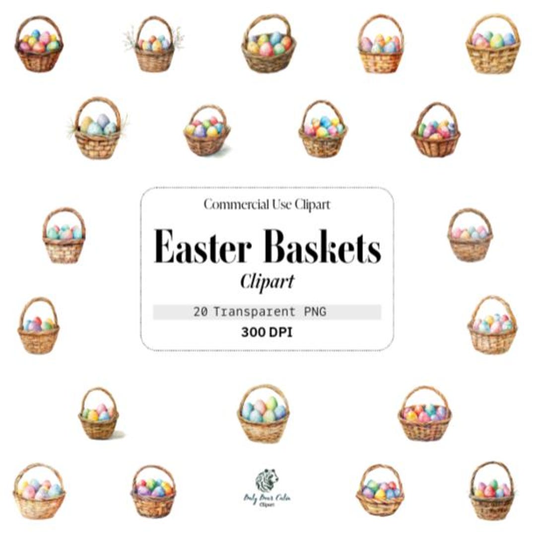 Watercolor Easter Baskets, Vintage Compositions, Commercial Use ...