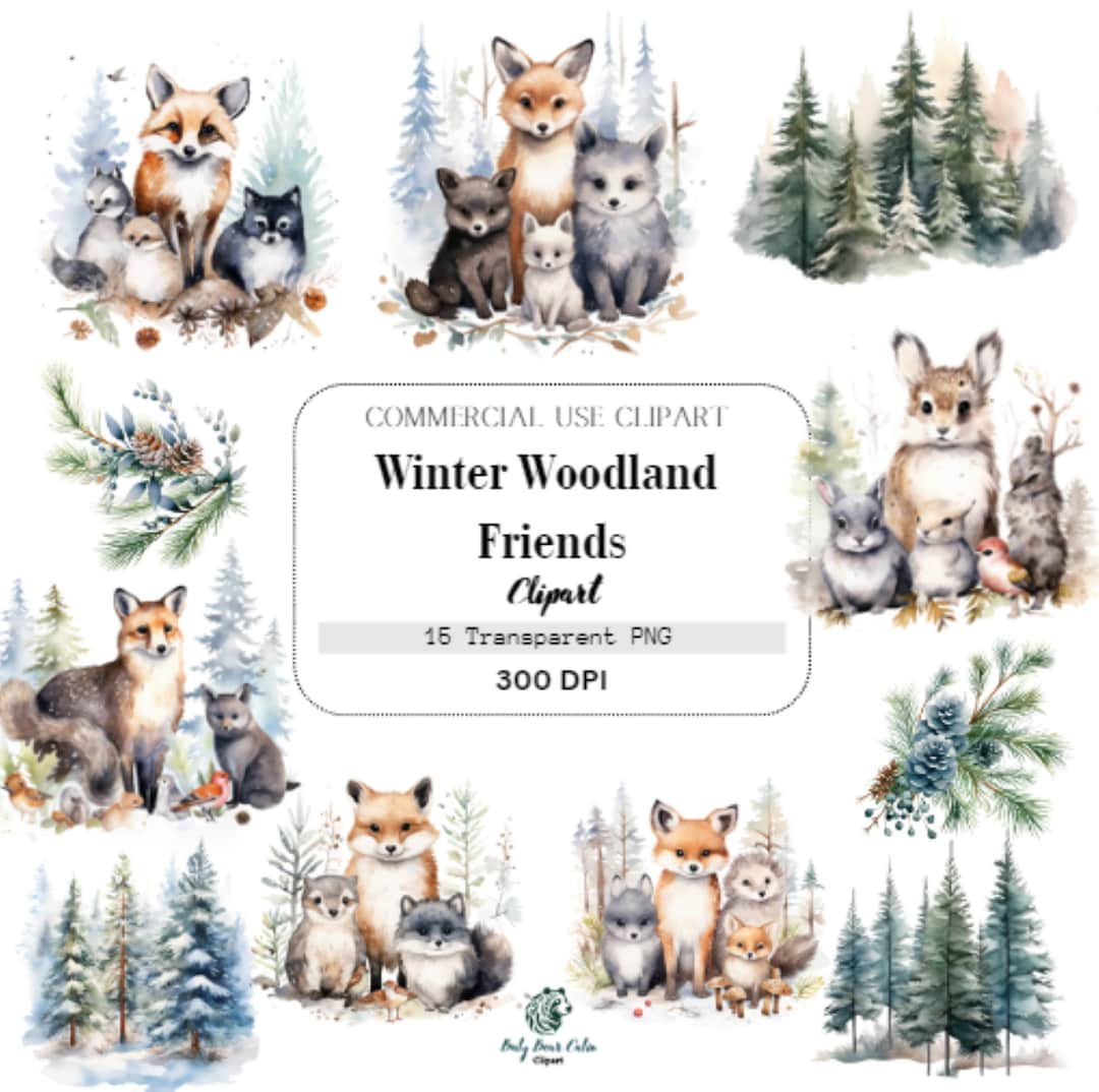 Winter Woodland Friends, Watercolor, Woodland Animals, Whimsical ...
