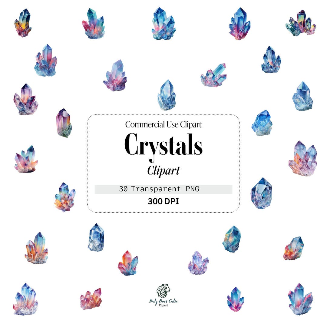 Crystals Clipart Pack Watercolor PNG Images for Commercial Use Digital ...