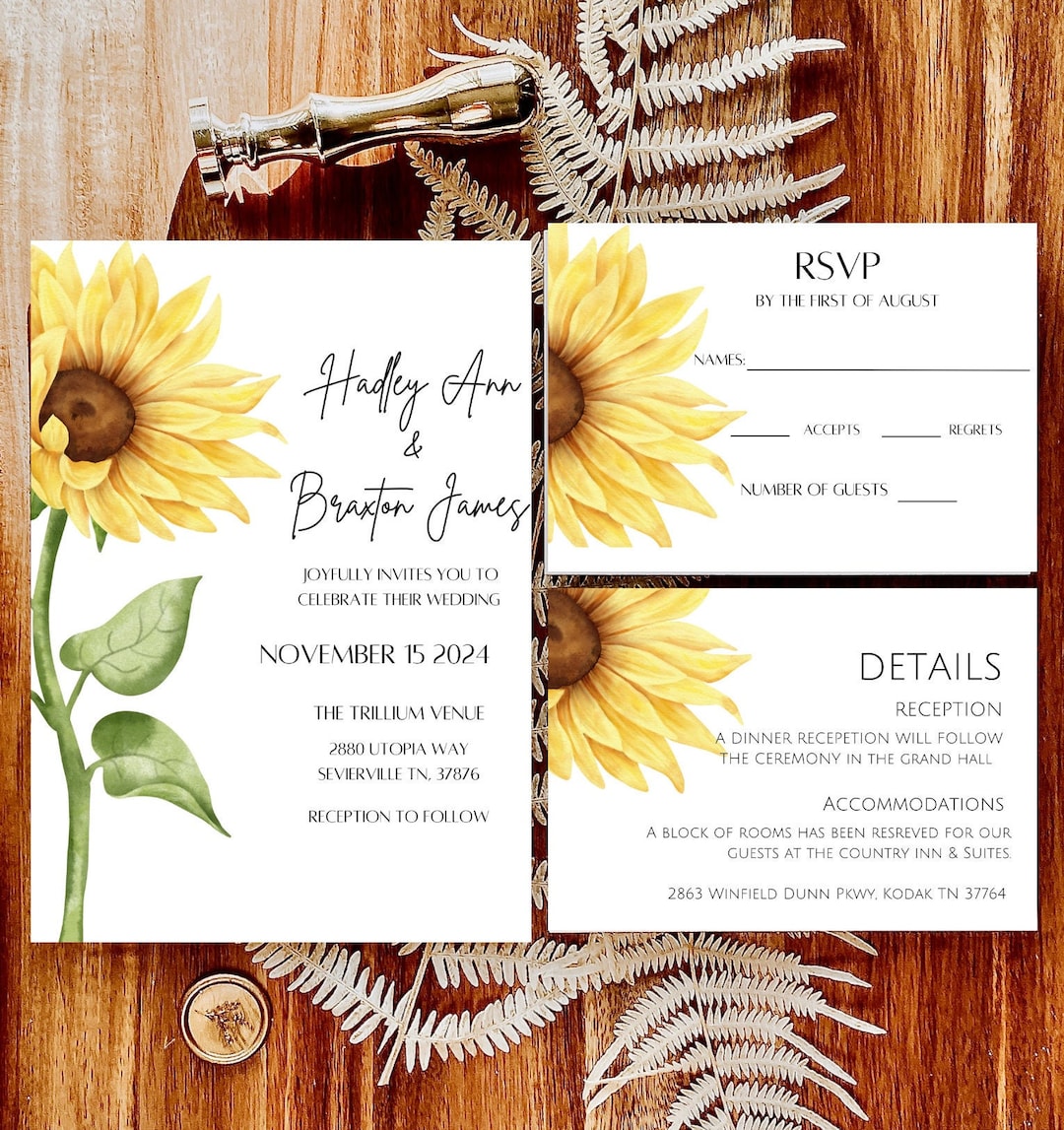 Sunflower Invitation Template, Printable Wedding Invitation, Wedding ...