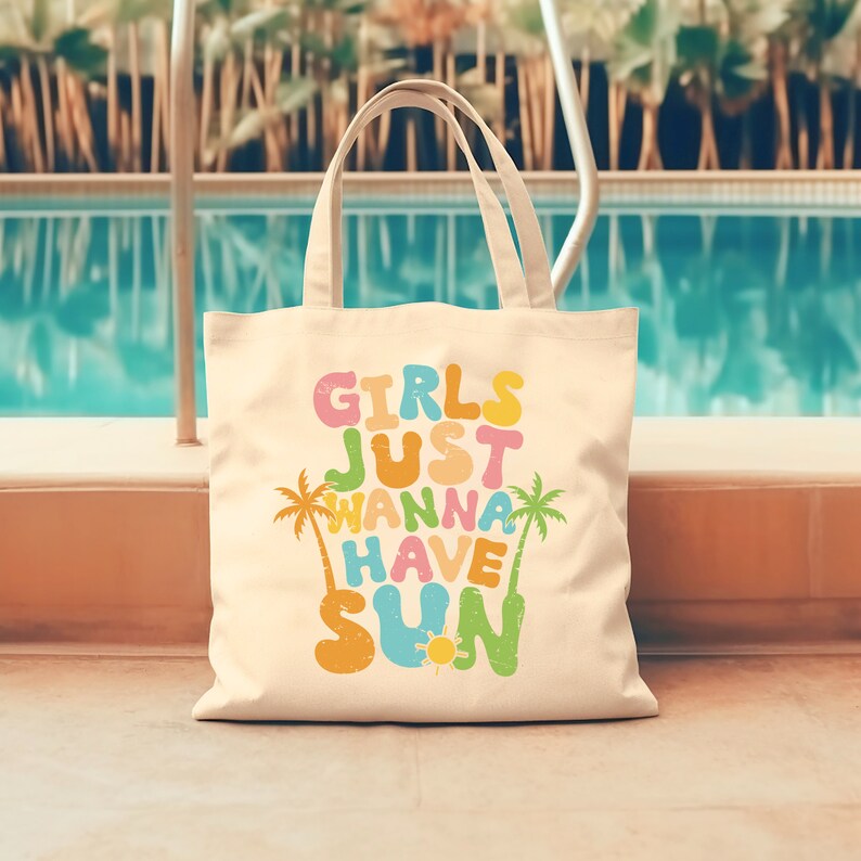 Cute Beach Tote Bag Coconut Girl Girls Just Wanna Have Sun Canvas Tote ...