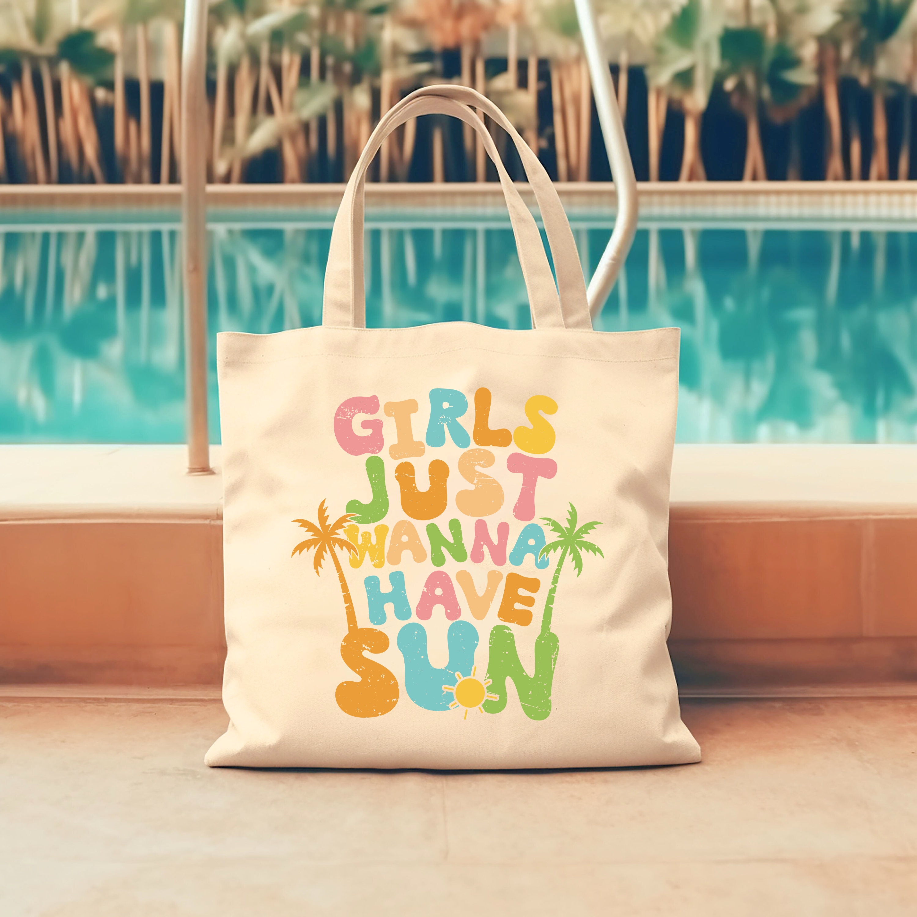 Cute Beach Tote Bag Coconut Girl Girls Just Wanna Have Sun Canvas Tote Summer Carryall Beachy ...