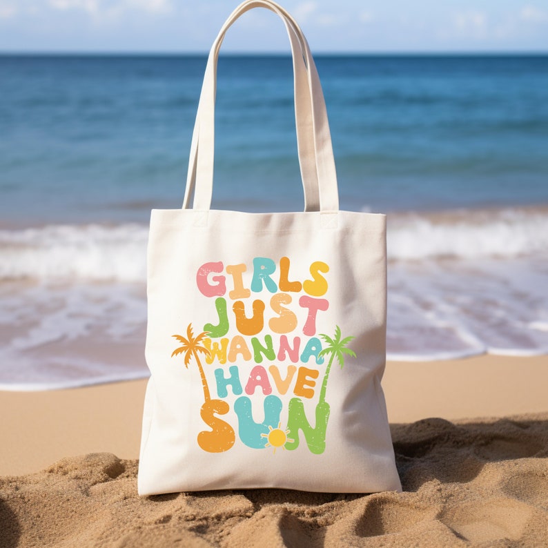 Cute Beach Tote Bag Coconut Girl Girls Just Wanna Have Sun Canvas Tote ...