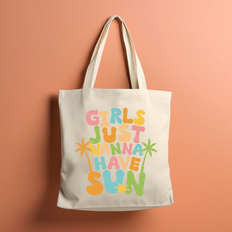 Cute Beach Tote Bag Coconut Girl Girls Just Wanna Have Sun Canvas Tote ...