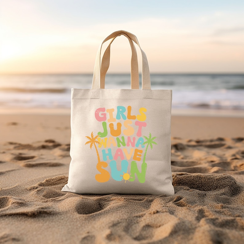 Cute Beach Tote Bag Coconut Girl Girls Just Wanna Have Sun Canvas Tote ...