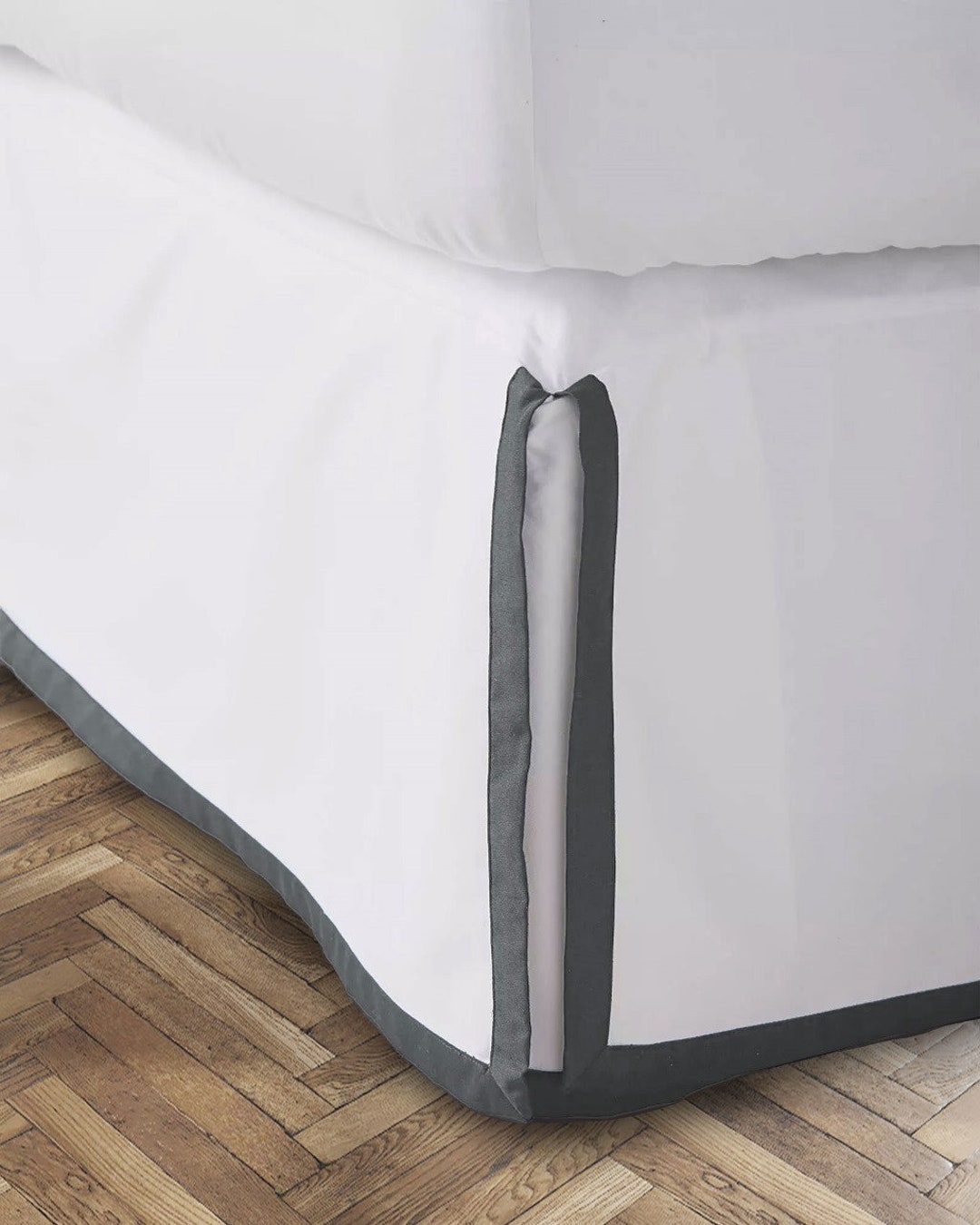 100% White Cotton Sateen Border Frame Tailored Bed Skirt Three Sided ...