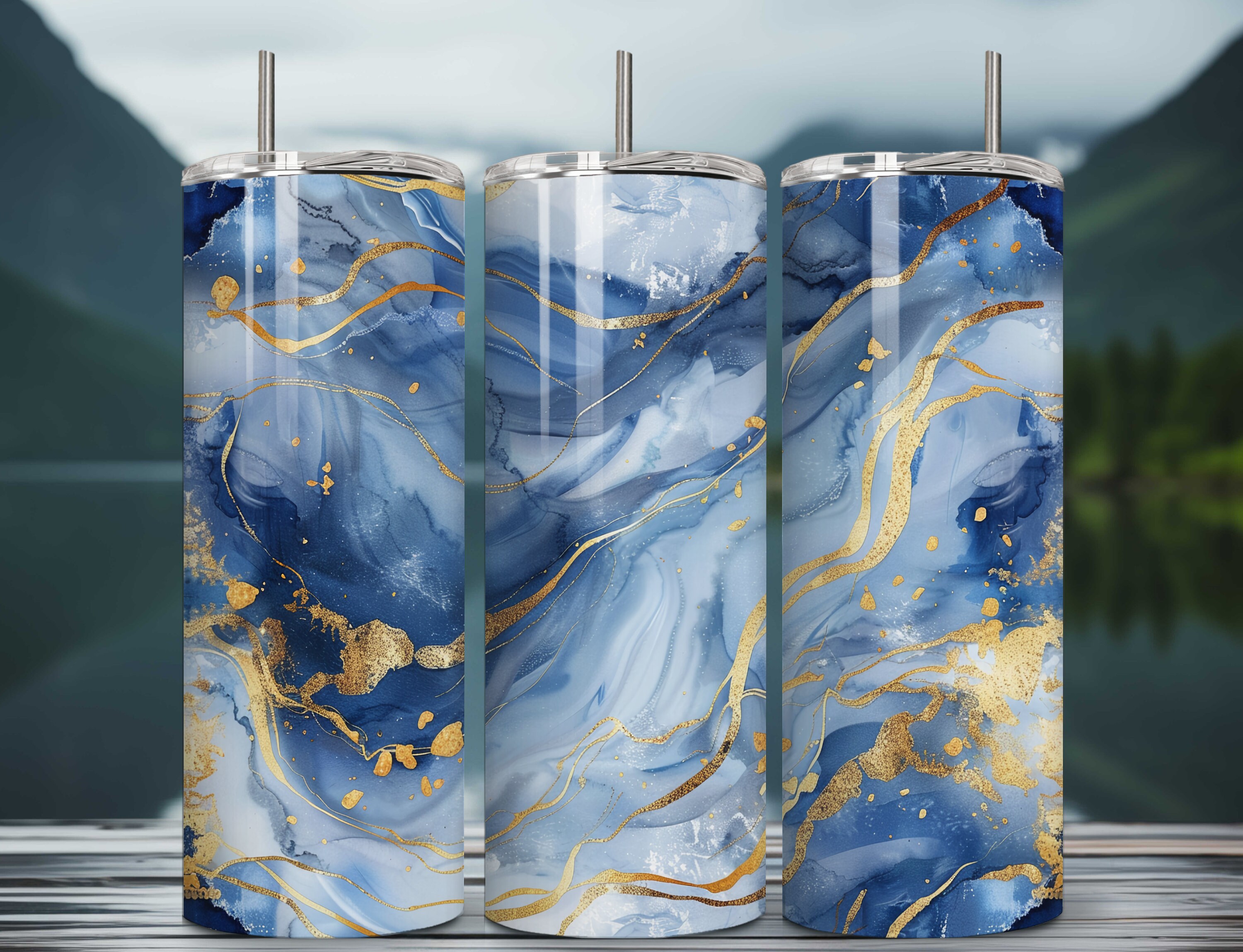 Digital Blue Marble Tumbler, Print for Luxury Lover, Art Gold Ornaments ...
