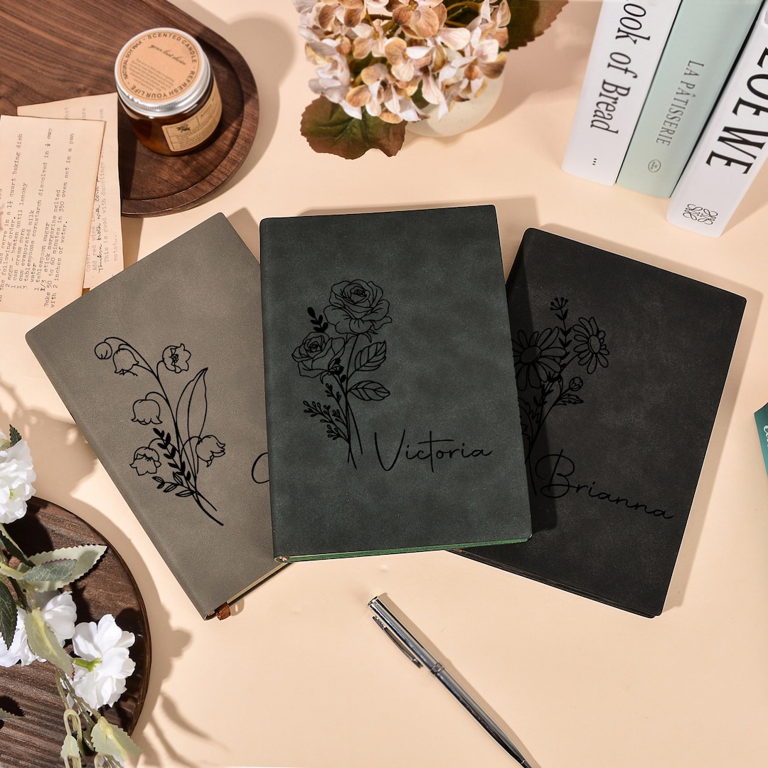 Personalized Leather Journal,custom Birth Flower Name Journal,prayer ...