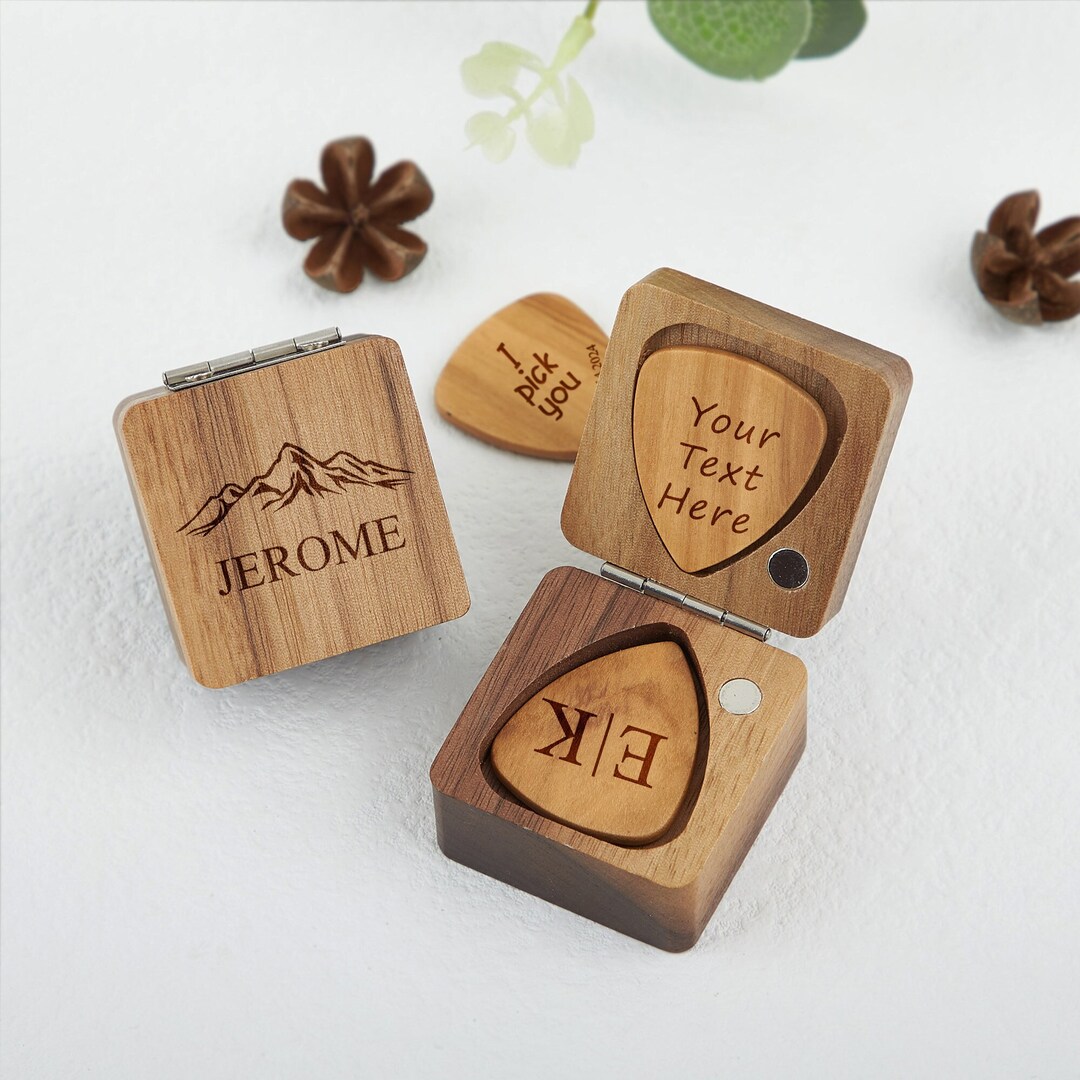 Custom Wooden Guitar Pick Case Box With Engraving,wood Guitar Pick ...