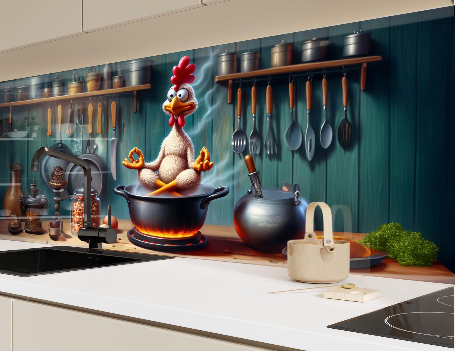 Funny Chicken Tempered Glass Kitchen Backsplash: Heat Resistant Stove ...