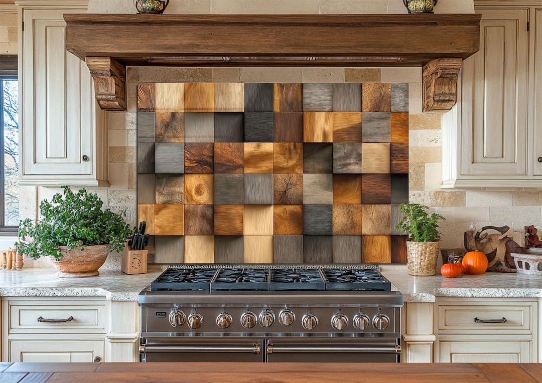 Wood Texture Glass Backsplash – Rustic Kitchen Splashback, Tempered ...