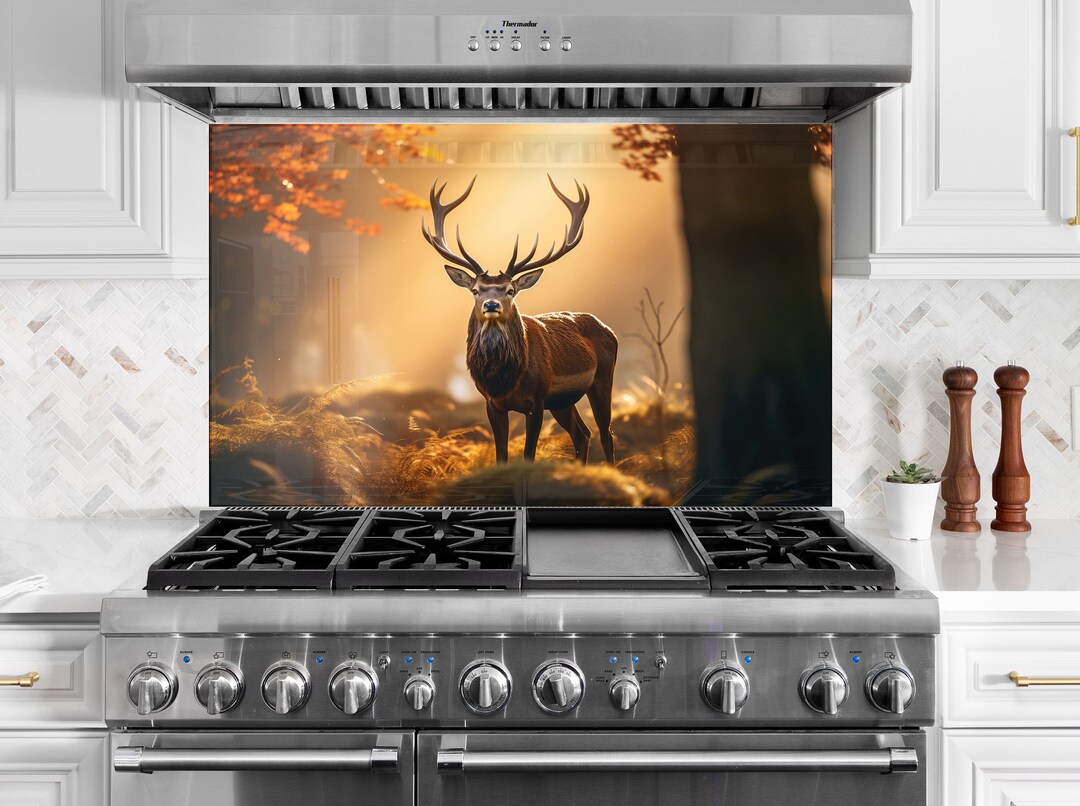 Tempered Glass Backsplash Tiles-animal Backsplash for Kitchen Deer ...