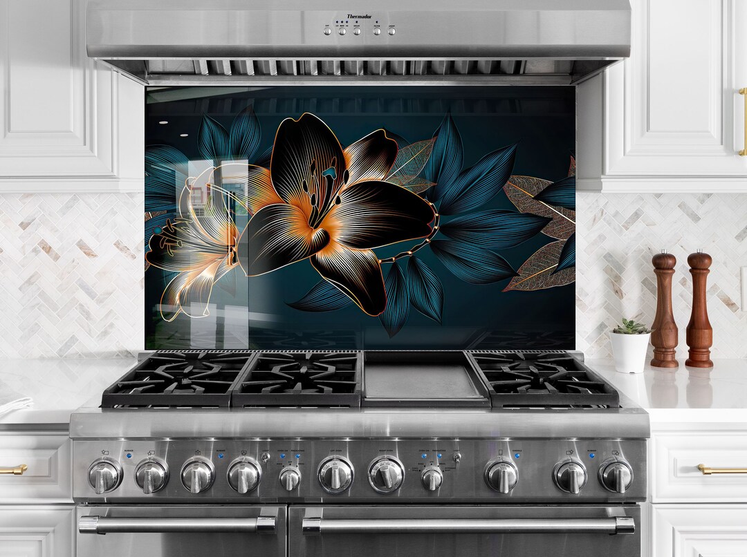 Tempered Glass Backsplash-flower Backsplash for Kitchen Splashback ...