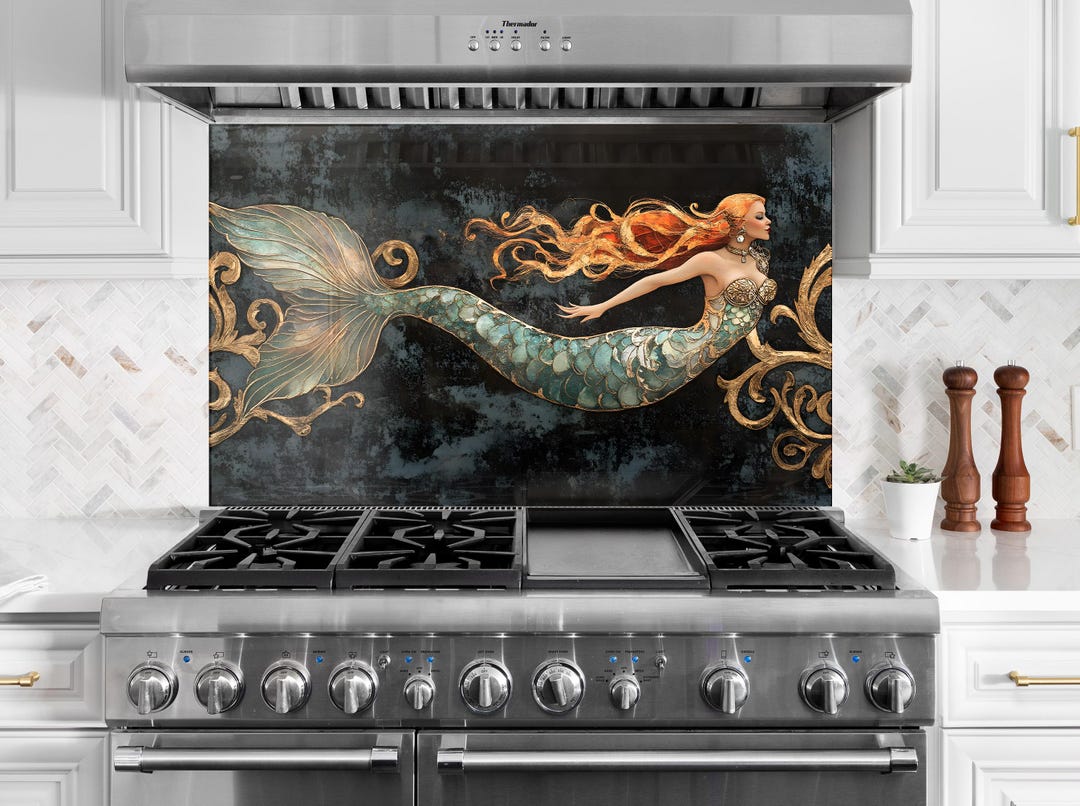 Tempered Glass Backsplash-mermaid Backsplash for Kitchen Splashback ...