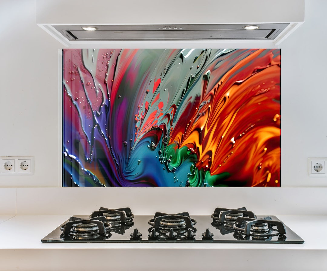 Colorful Stained Backsplash Tile-solid Tempered Glass Wall Protection ...