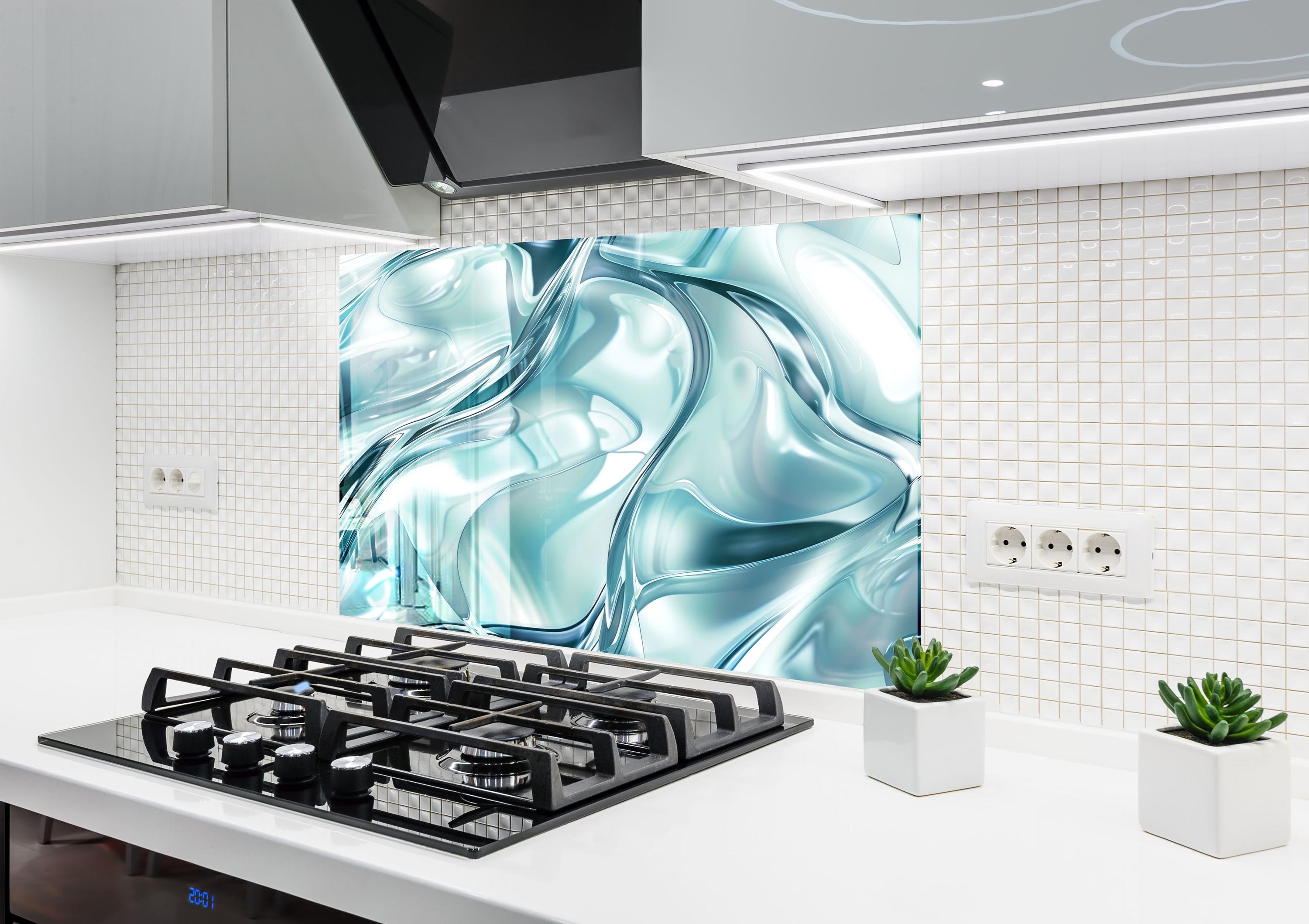 Blue Wave Tempered Glass Backsplash: Kitchen Stove & Sink Tile - Etsy