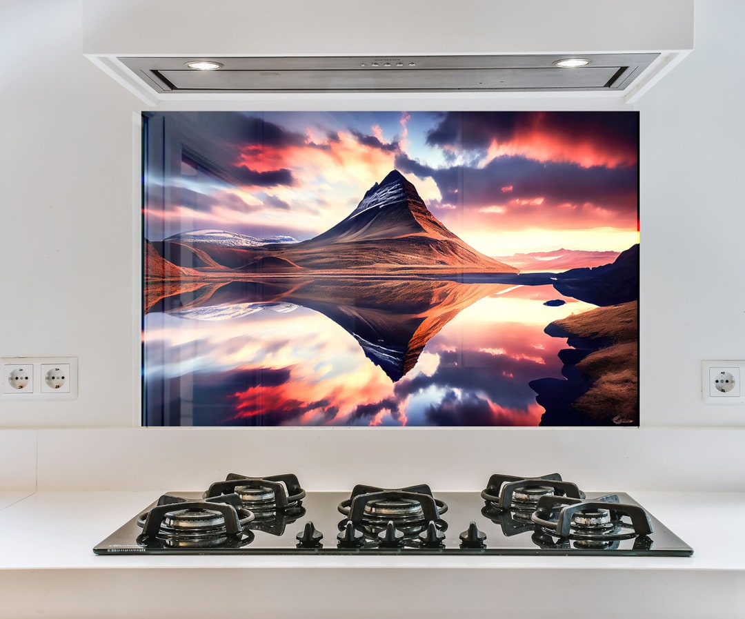 Tempered Glass Backsplash Lake Nature Backsplash for Kitchen Nature ...