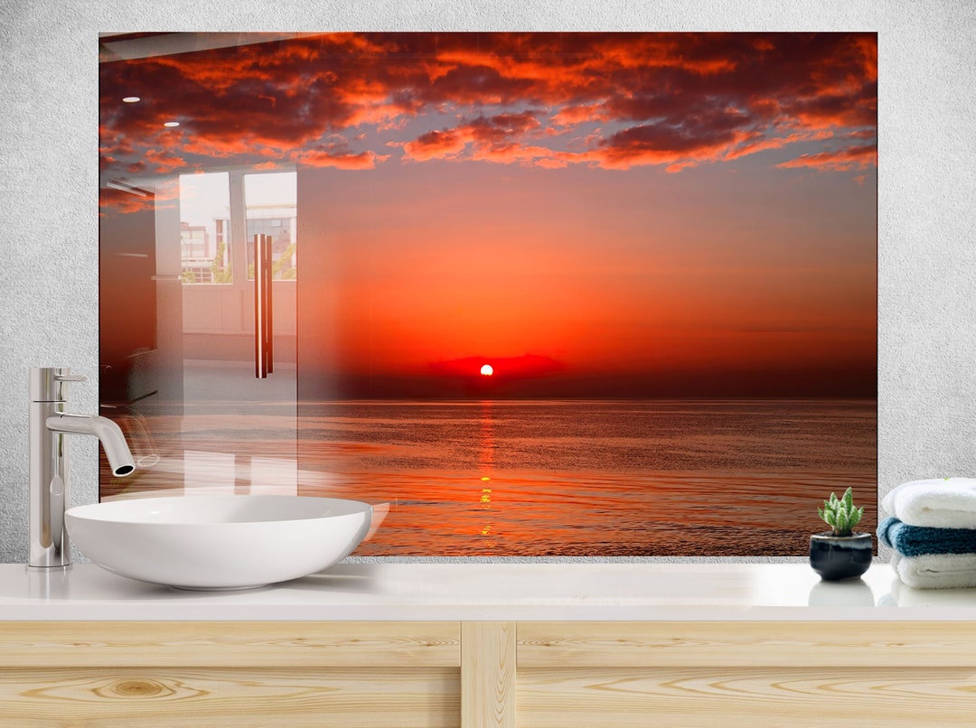 Kitchen Glass Splashback-tempered Glass Sunset Backsplash Tile Kitchen ...