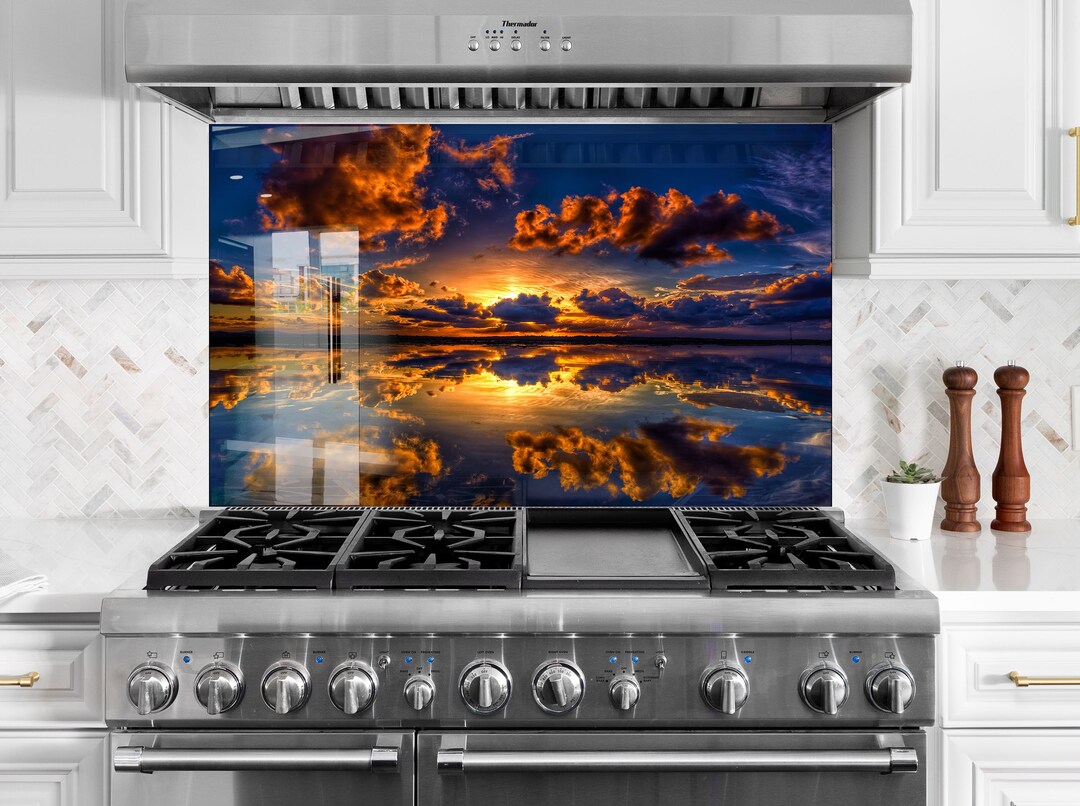 Tempered Glass Backsplash Tiles-sunset Backsplash for Kitchen ...