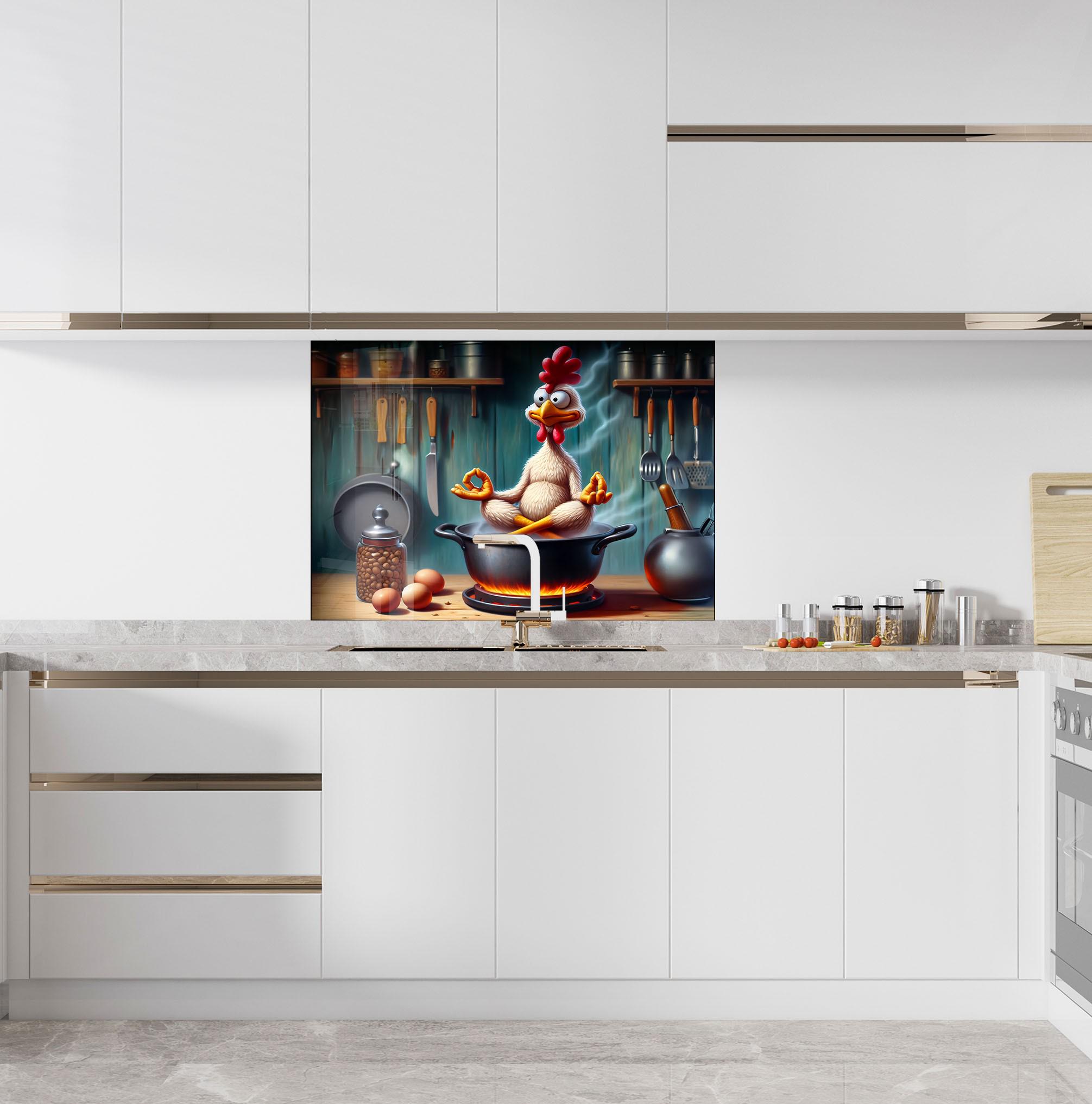 Funny Chicken Tempered Glass Kitchen Backsplash: Heat Resistant Stove ...