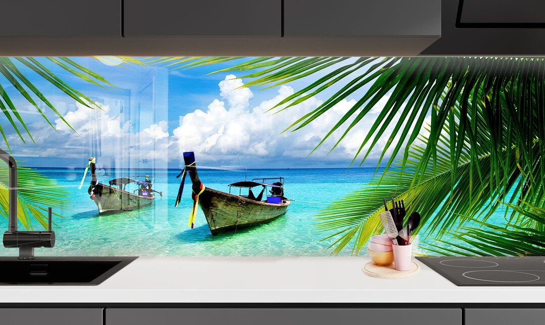 Tempered Glass Backsplash Tiles-tropical Backsplash for Kitchen ...