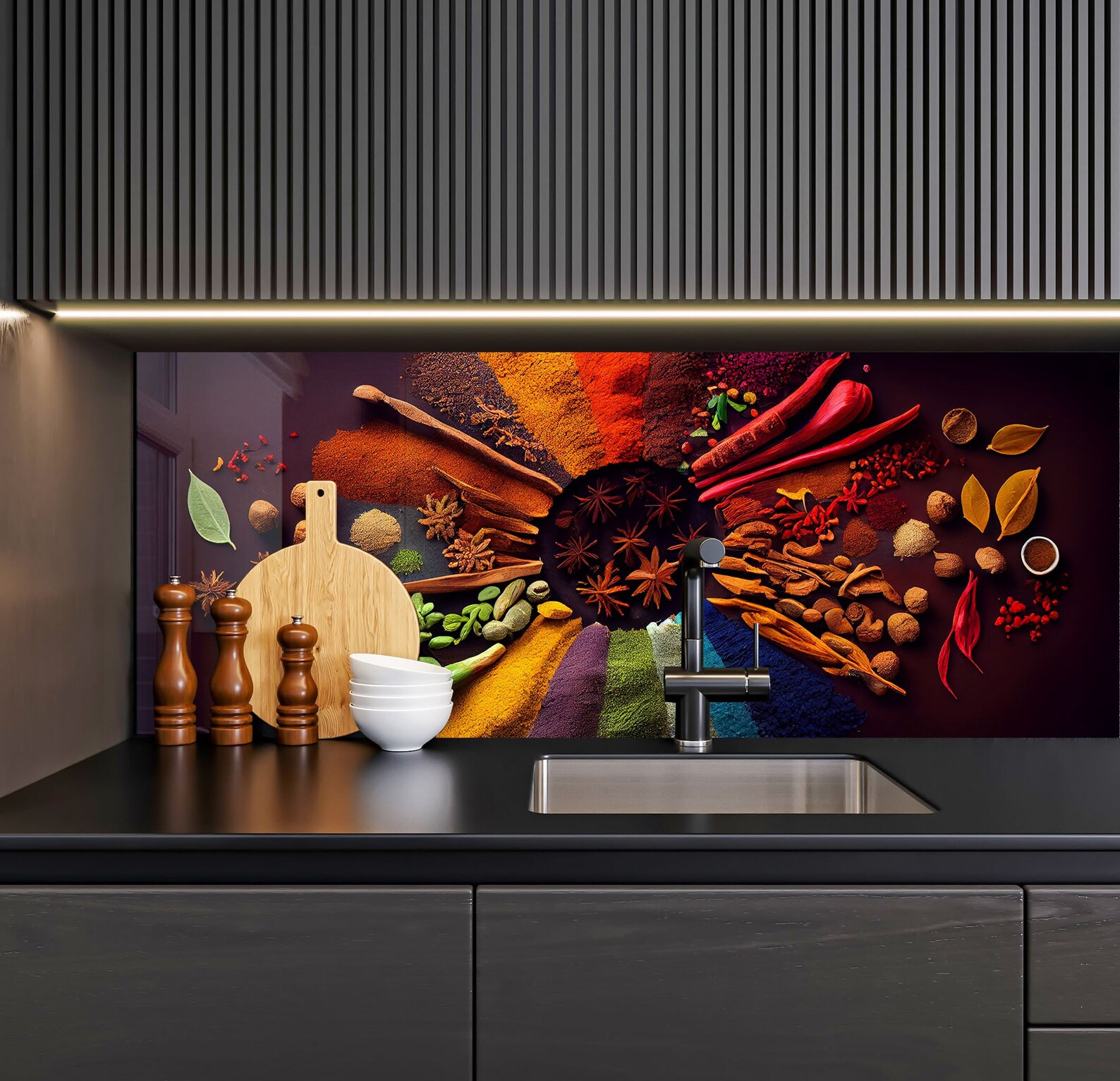 Tempered Glass Backsplash Tiles-spices Backsplash for Kitchen Herbs ...