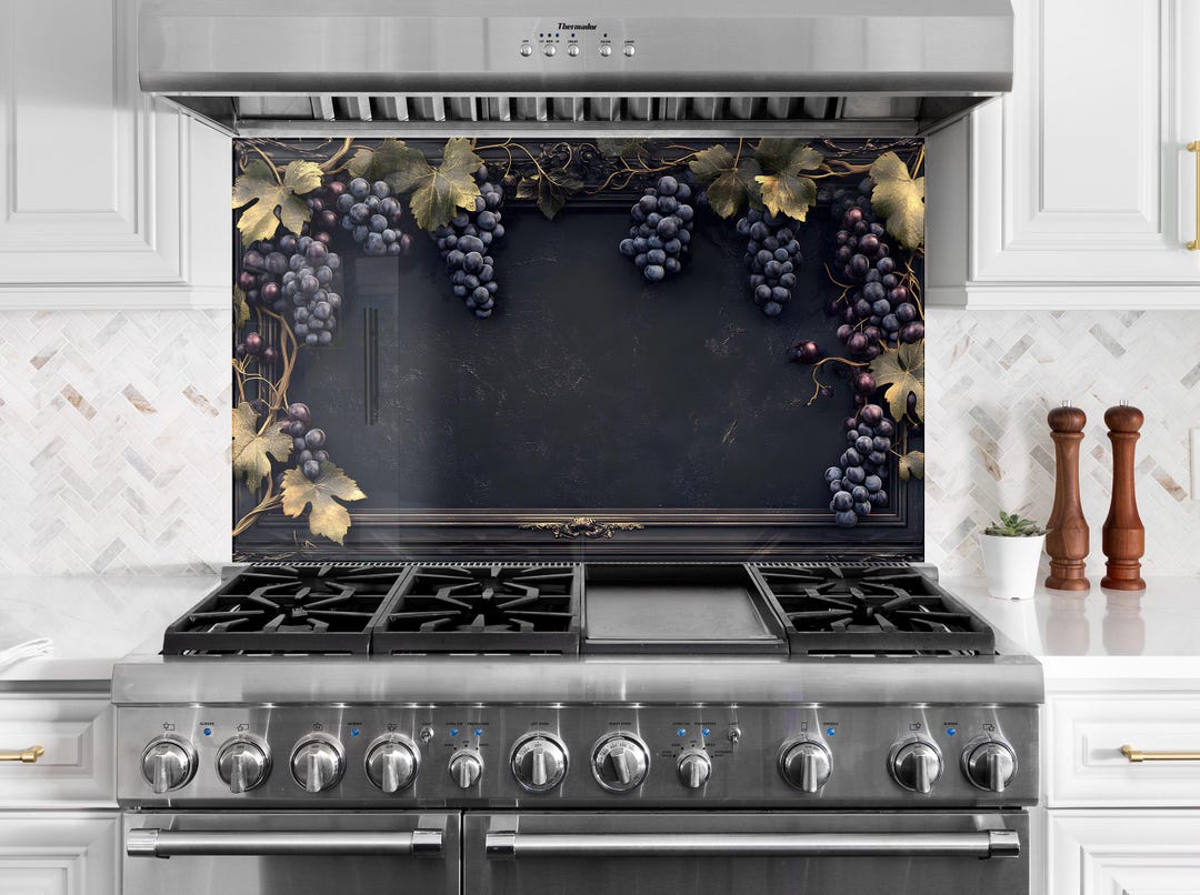Tempered Glass Grape Backsplash Design-cooker Wall Backsplash Panel ...