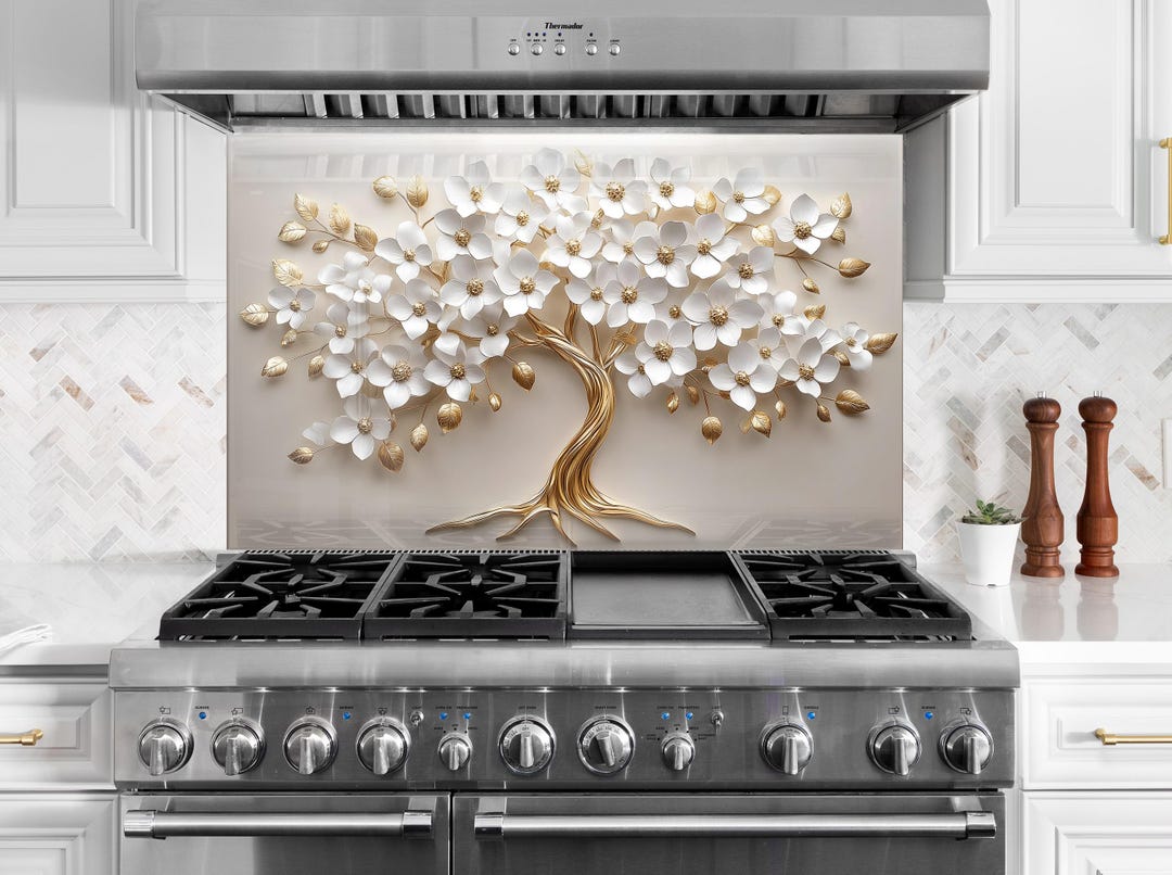 Tempered Glass Backsplash Tiles-gold Tree Backsplash for Bathroom ...