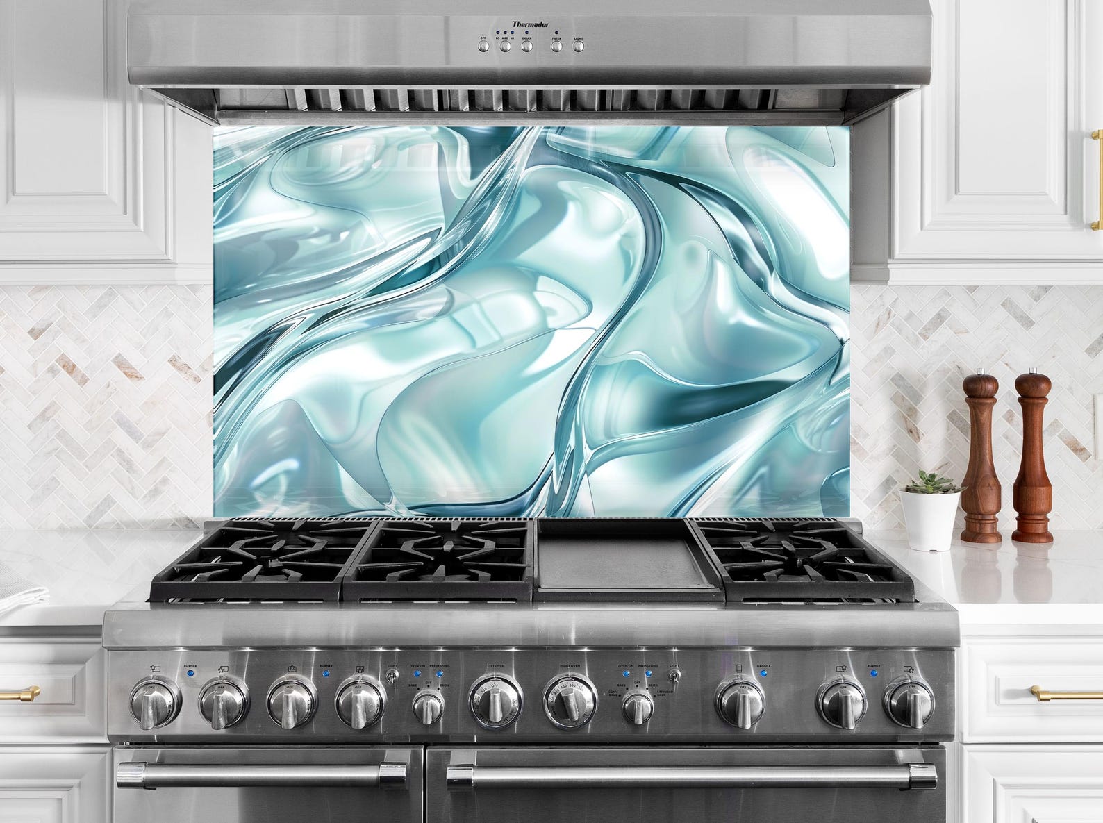 Blue Wave Tempered Glass Backsplash: Kitchen Stove & Sink Tile - Etsy