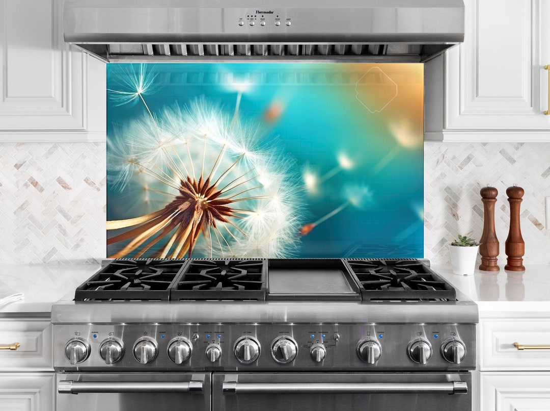 Tempered Glass Backsplash Tiles Dandelion Backsplash for Kitchen Flower ...