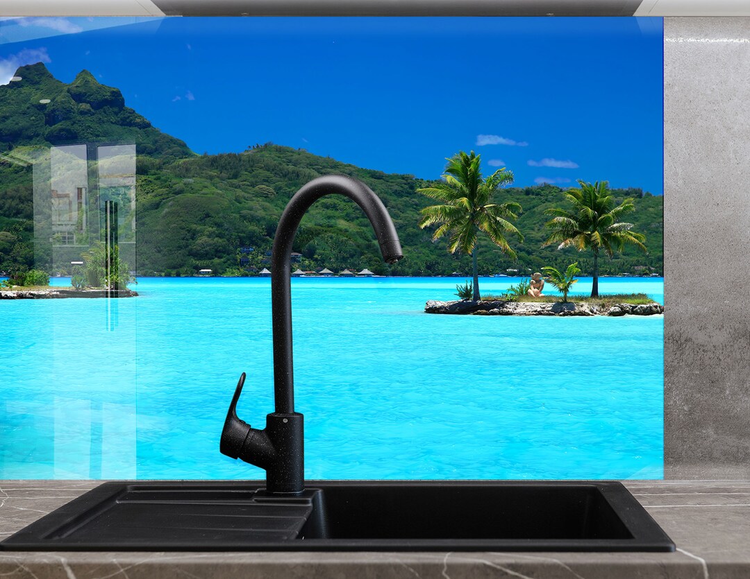 Tempered Glass Backsplash Tropical Backsplash for Kitchen Tropical ...