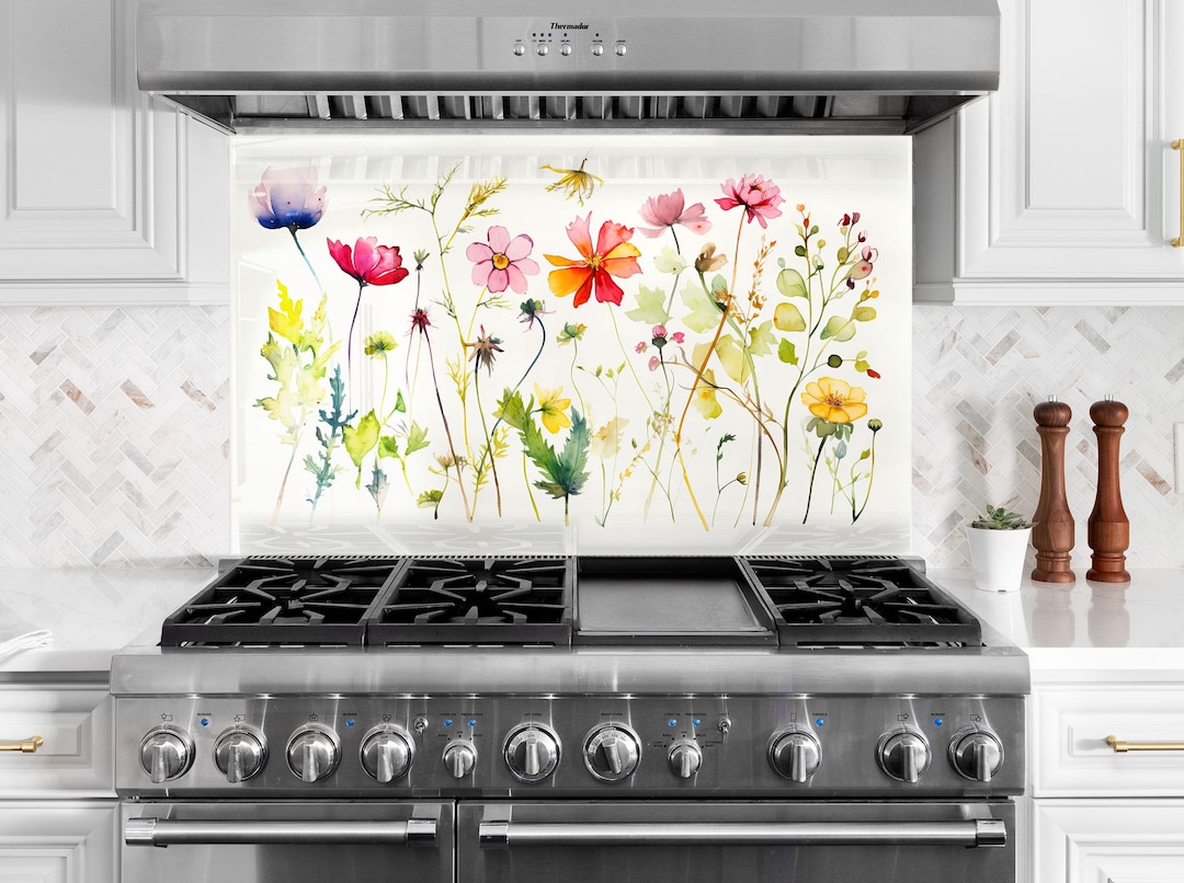 Wildflower Glass Kitchen Splashback: Botanical Stove Backsplash - Etsy